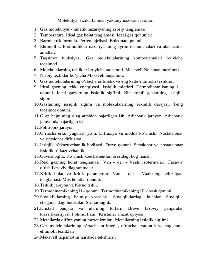 2025 YN Savollar | PDF