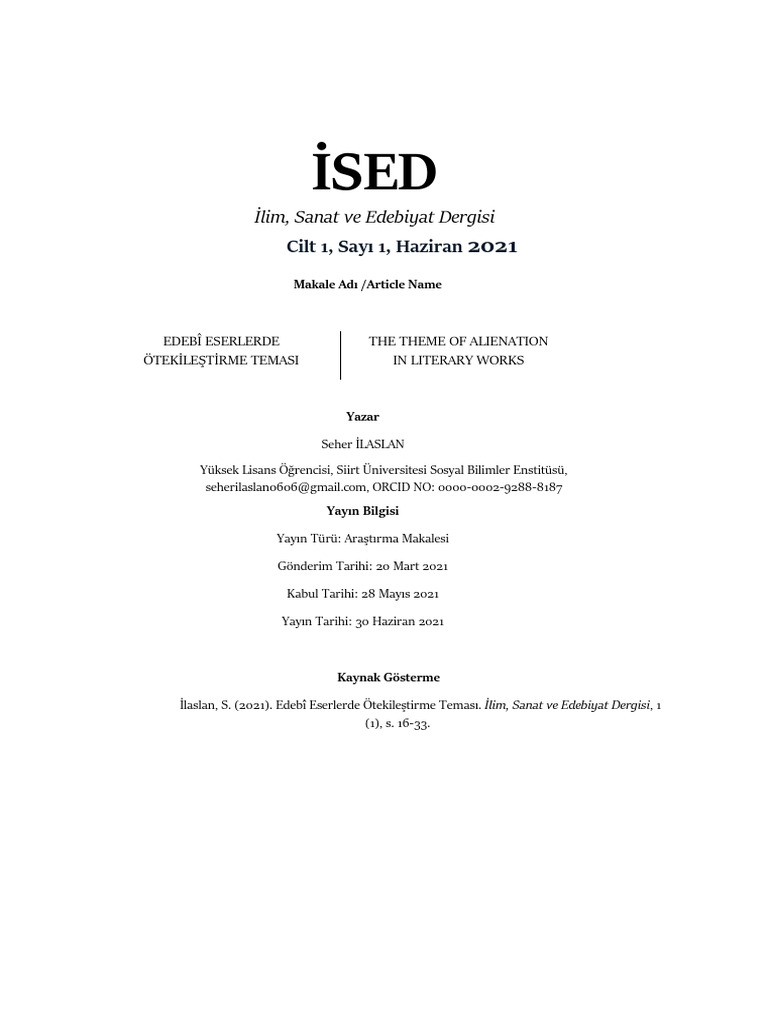 Edebî Eserlerde Öteki̇leşti̇rme Teması | PDF