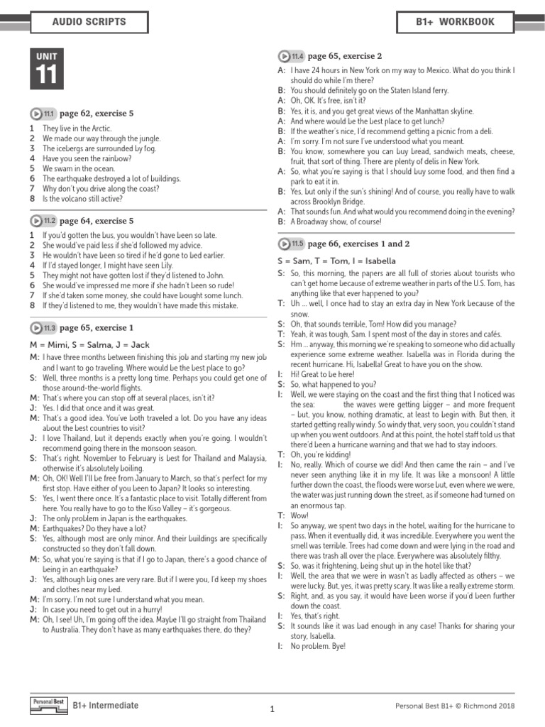 PB AmE B1 WB Audioscript U11 | PDF