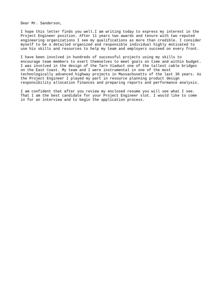 Project Engineer Application Letter | PDF