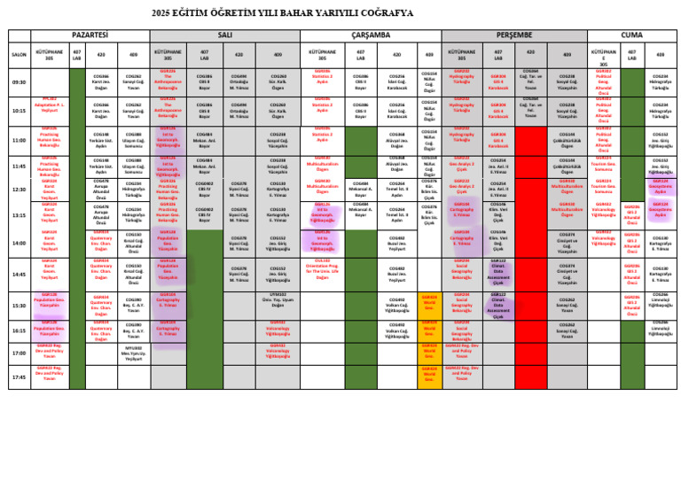 2024 2025 Eği̇ti̇m Öğreti̇m Yili Bahar Yariyili Coğrafya Bölümü Ders Programi 03.01.2025 | PDF