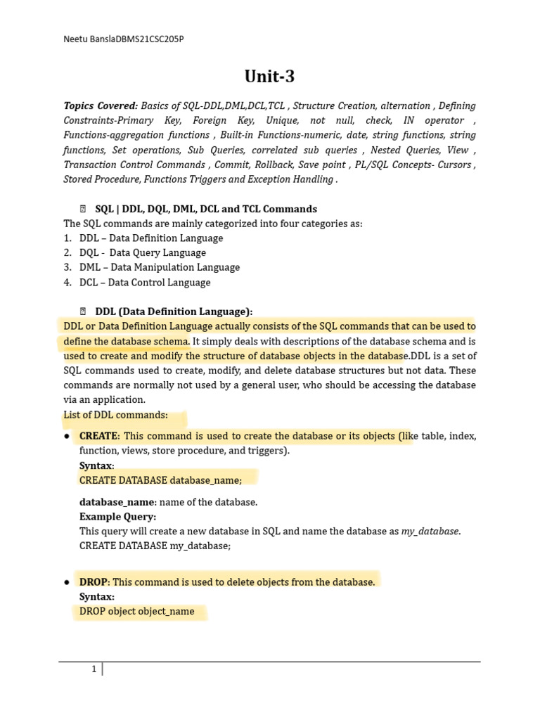 DBMS Unit 3 Notes - Docx 2 | PDF | Pl/Sql | Databases
