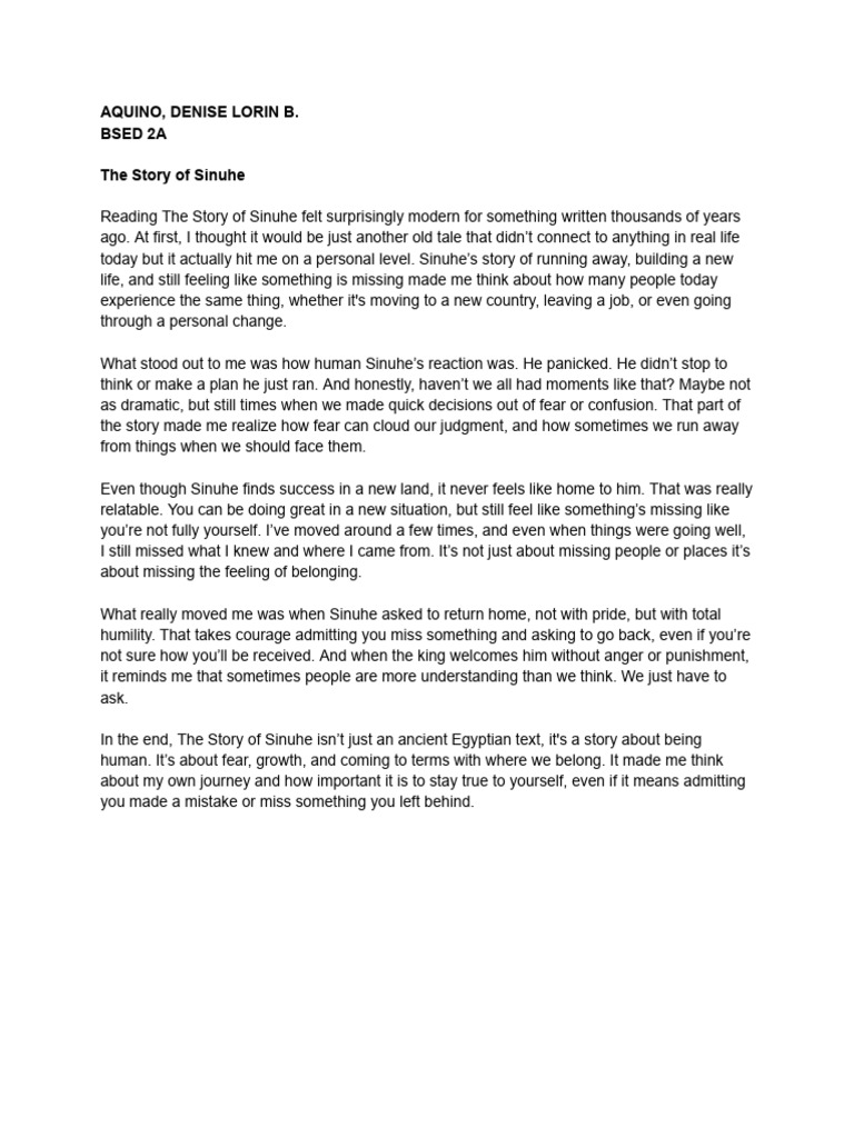 Reaction Paper-The Story of Sinuhe | PDF