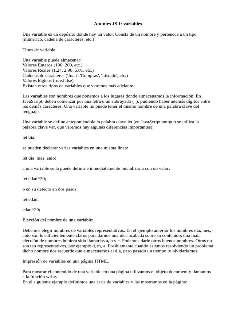 Introducción a Variables en JavaScript | PDF
