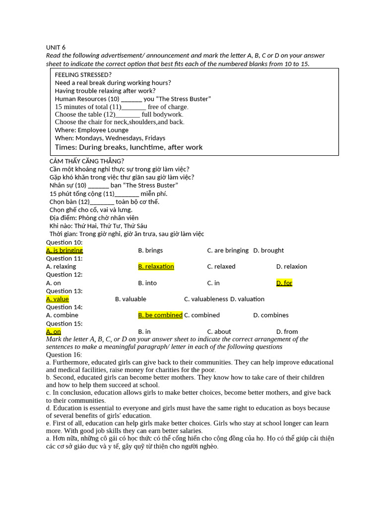 G7 UNIT 6 7 8 Grade 10 KEY | PDF | Educational Technology | Learning