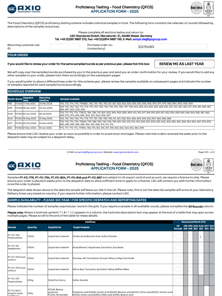 LGC AXIO QFCS ApplicationForm-2025 Op V1 | PDF | Fat | Dietary Fiber