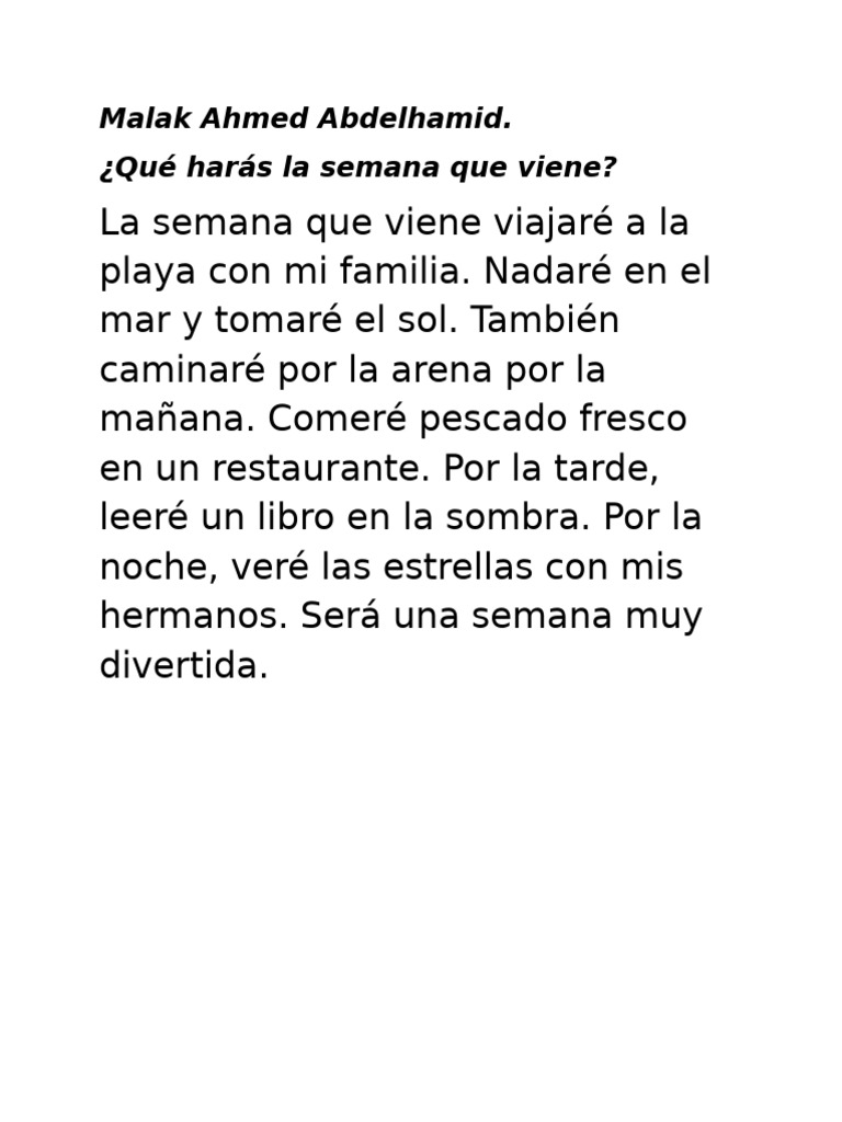Malak Ahmed Abdelhamid. ¿Qué Harás La Semana Que Viene? | PDF