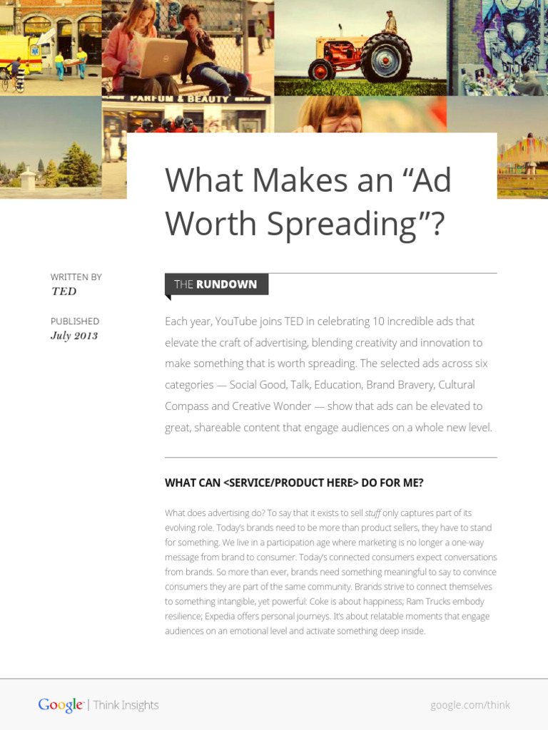 TED's Top 10 Ads Worth Spreading 2013 | PDF | Brand | Advertising