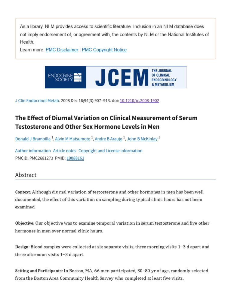 The Effect of Diurnal Variation On Clinical Measurement of Serum ...