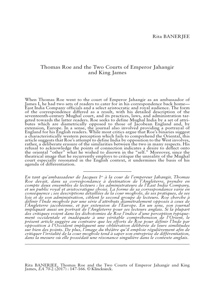 Thomas Roe and The Two Courts of Emperor Jahangir and King James | PDF