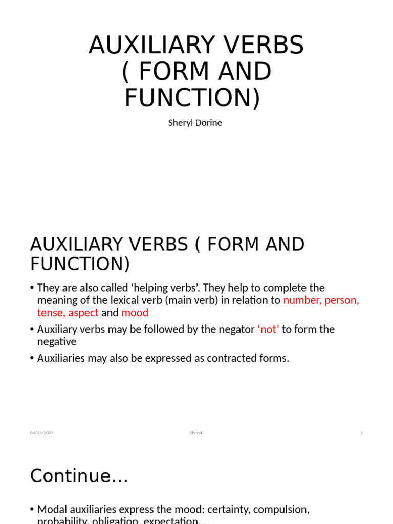 Aen 302 - Auxiliary Verbs ( Form and Function) | PDF | Verb | Grammar