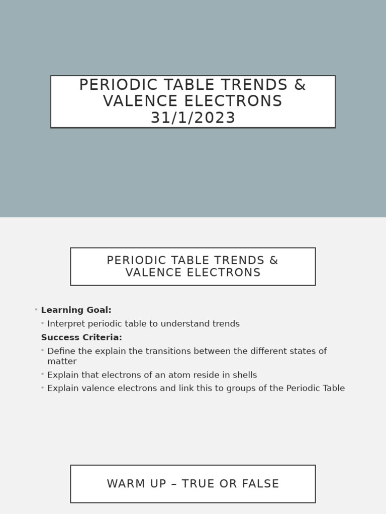 Periodic Table Trends and Valence Electrons 2 | PDF | Periodic Table ...