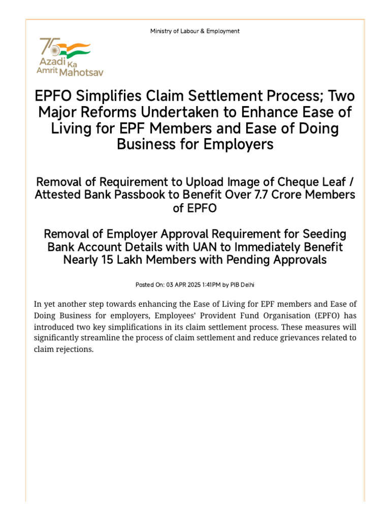 EPFO Claim Settlement Process Simplified | PDF | Employee Benefits ...