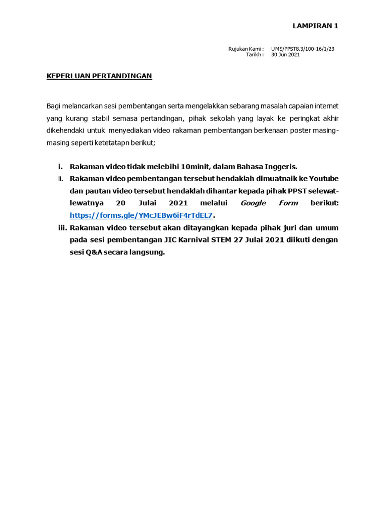 KEPERLUAN PERTANDINGAN AKHIR JIC | PDF