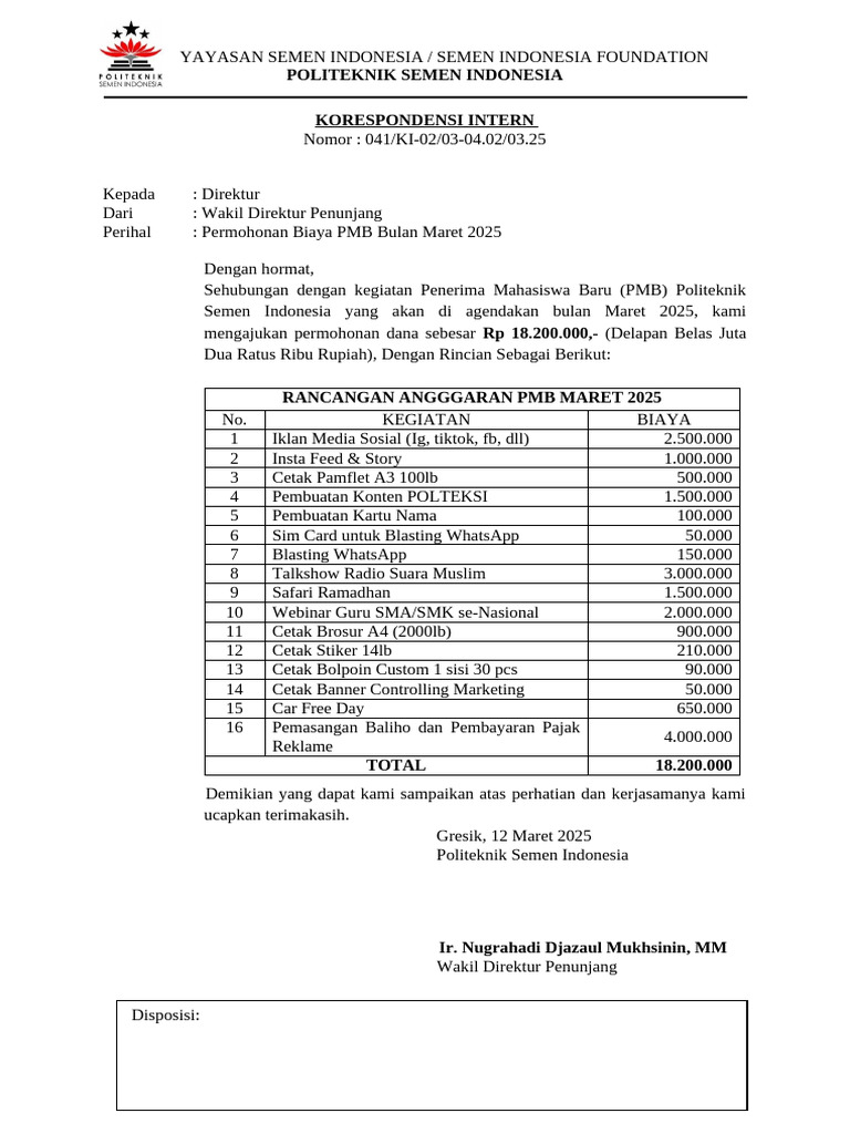 Korin Pengajuan Anggaran | PDF