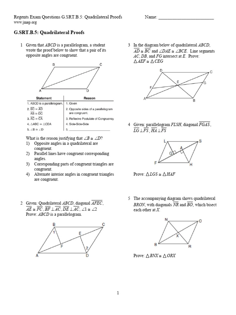 G SRT B 5 Quadrilateralproofs | PDF | Rectangle | Perpendicular