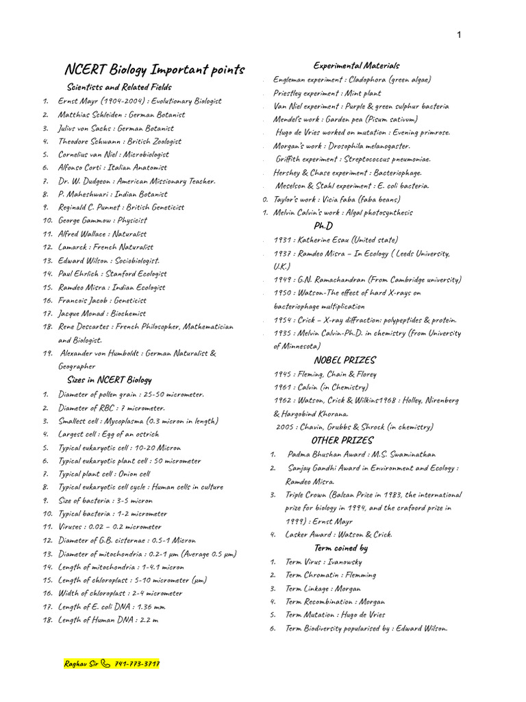 NCERT Biology Important points | PDF