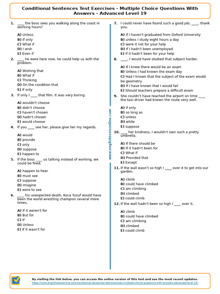 Conditional Sentences Quiz: Multiple Choice | PDF | Multiple Choice