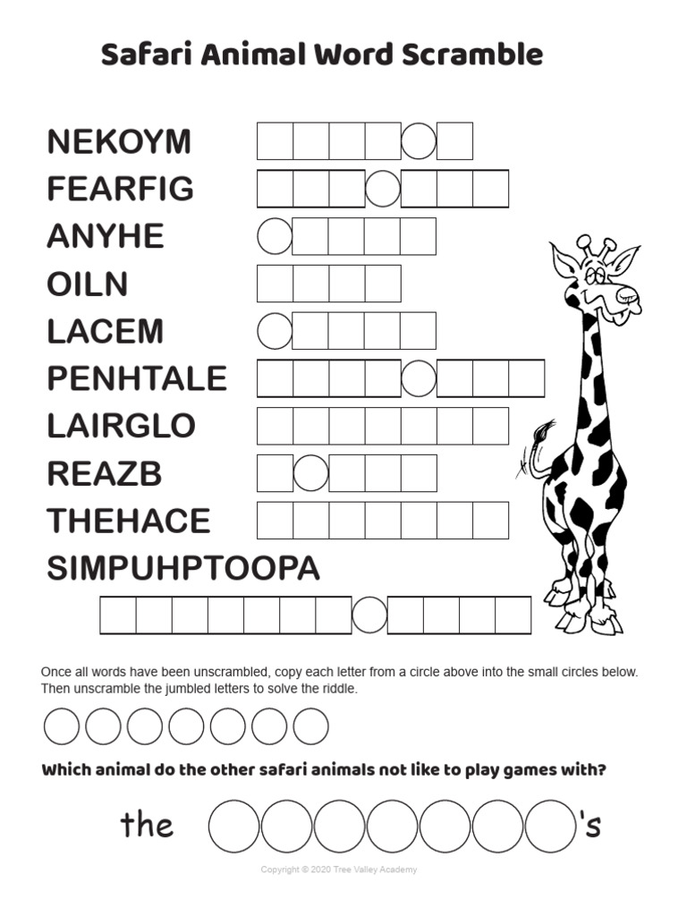 Safari Animals Word Scramble | PDF