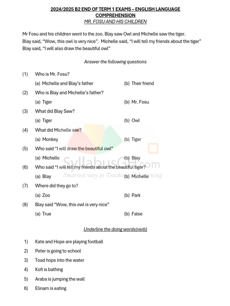 2025 B2 End of Term 1 Exams - English Language A | PDF