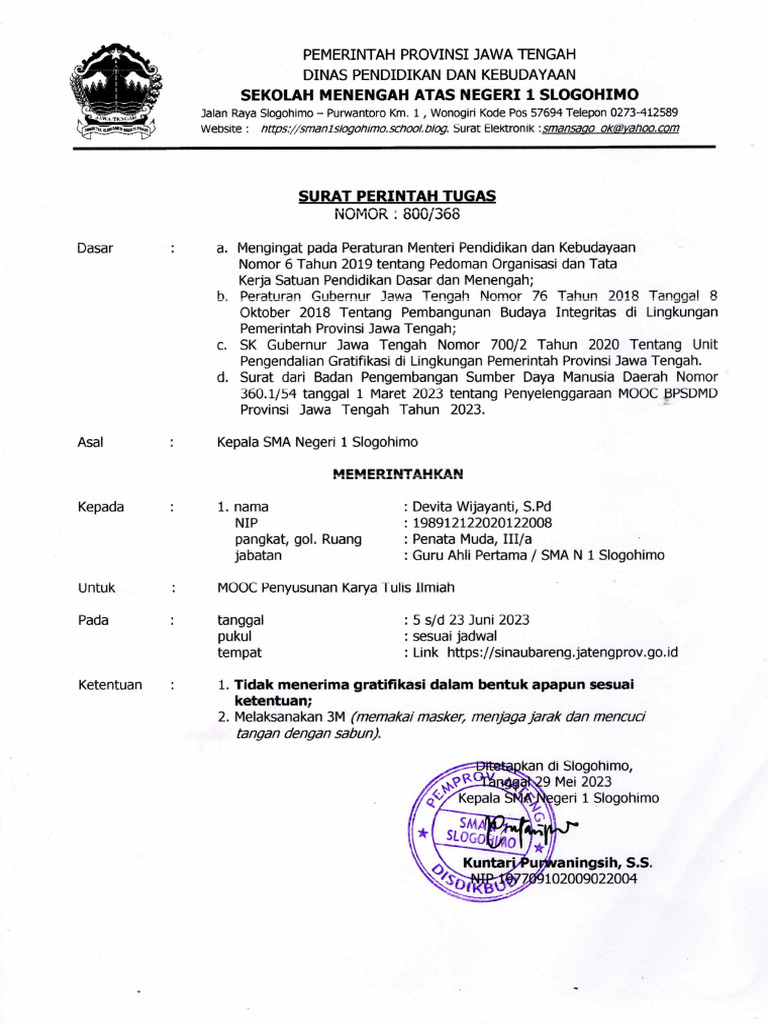 Surat Tugas Mooc Karya Ilmiah Devita20230530 | PDF
