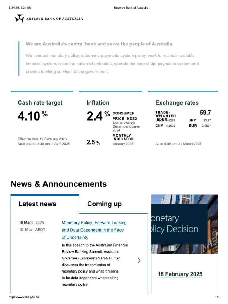 Cash Rate Target Rba | PDF