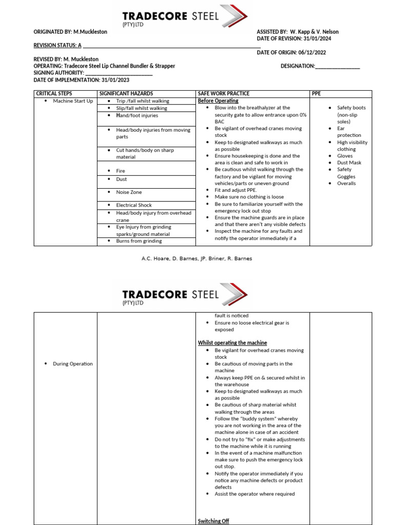 Tcs Ssop - Lip Channel Bundler & Strapper | PDF | Personal Protective ...