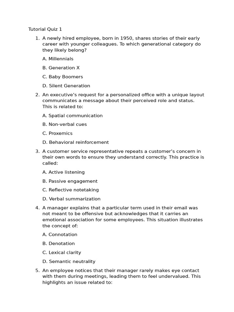 Communication Skills Quiz for Employees | PDF | Communication | Human ...