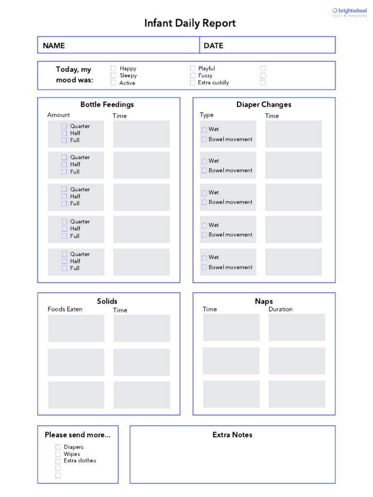 Infant Daily Sheet - Brightwheel | PDF
