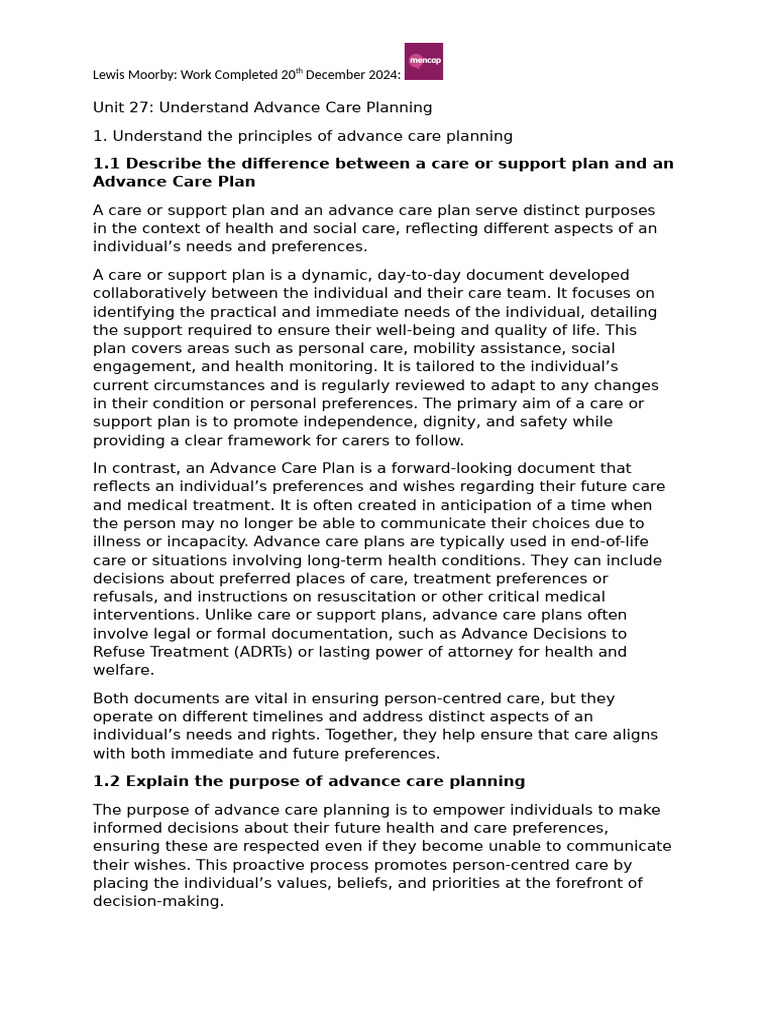 Understand Advance Care Planning | PDF | End Of Life Care | Health Care