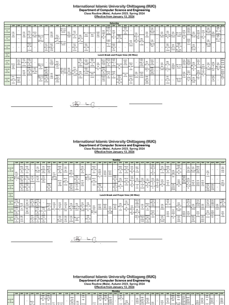 CSE Class Routine Sp24 Aut23 V3 (Male) | PDF