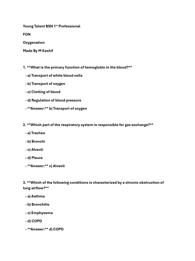 Oxygenation FON Young Talent BSN 1st Professional | PDF | Respiratory ...