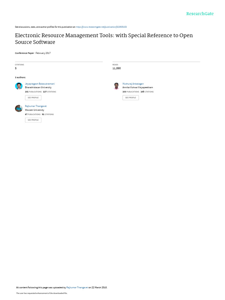 Electronic Resource Management Tools: With Special Reference To Open Source Software | PDF ...