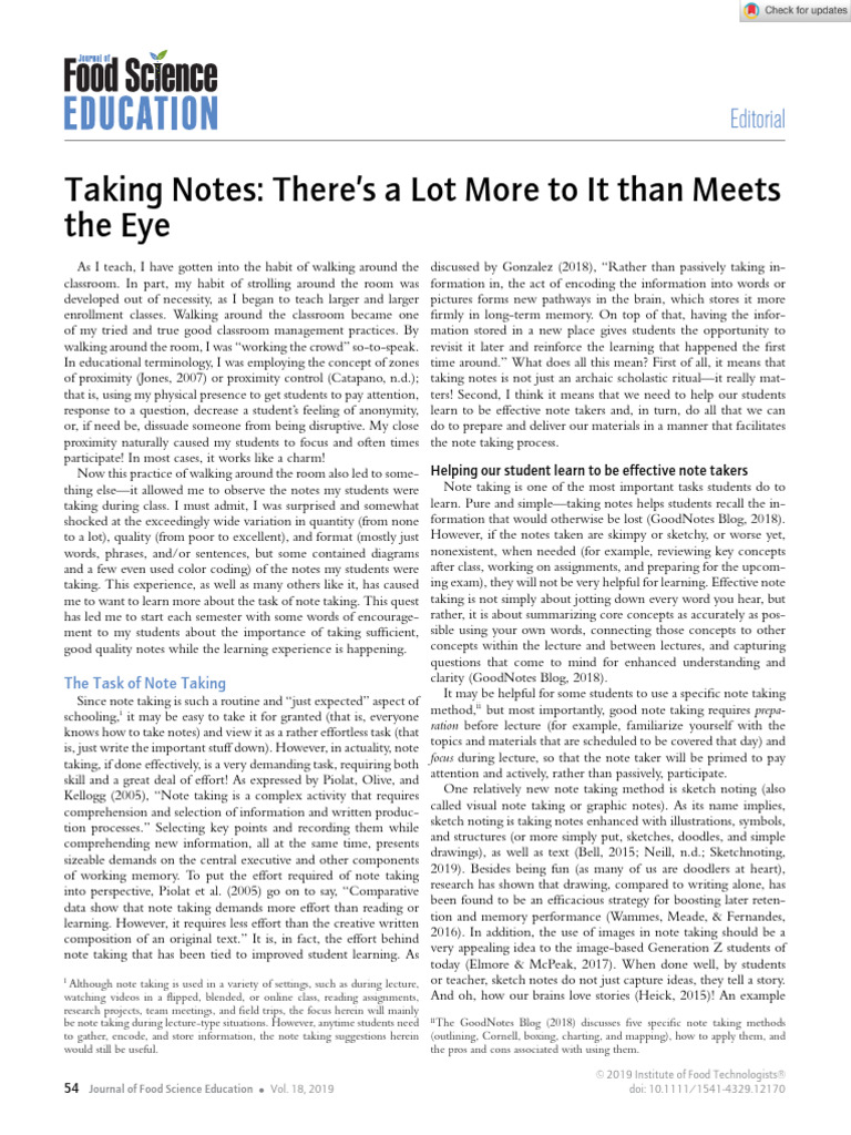 J of Food Science Edu - 2019 - Schmidt - Taking Notes There s a Lot ...