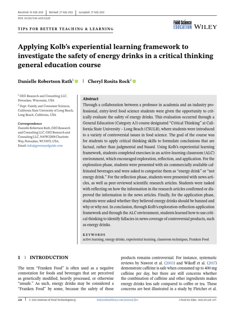 Applying Kolbs Experiental Learning | PDF | Argument | Caffeine