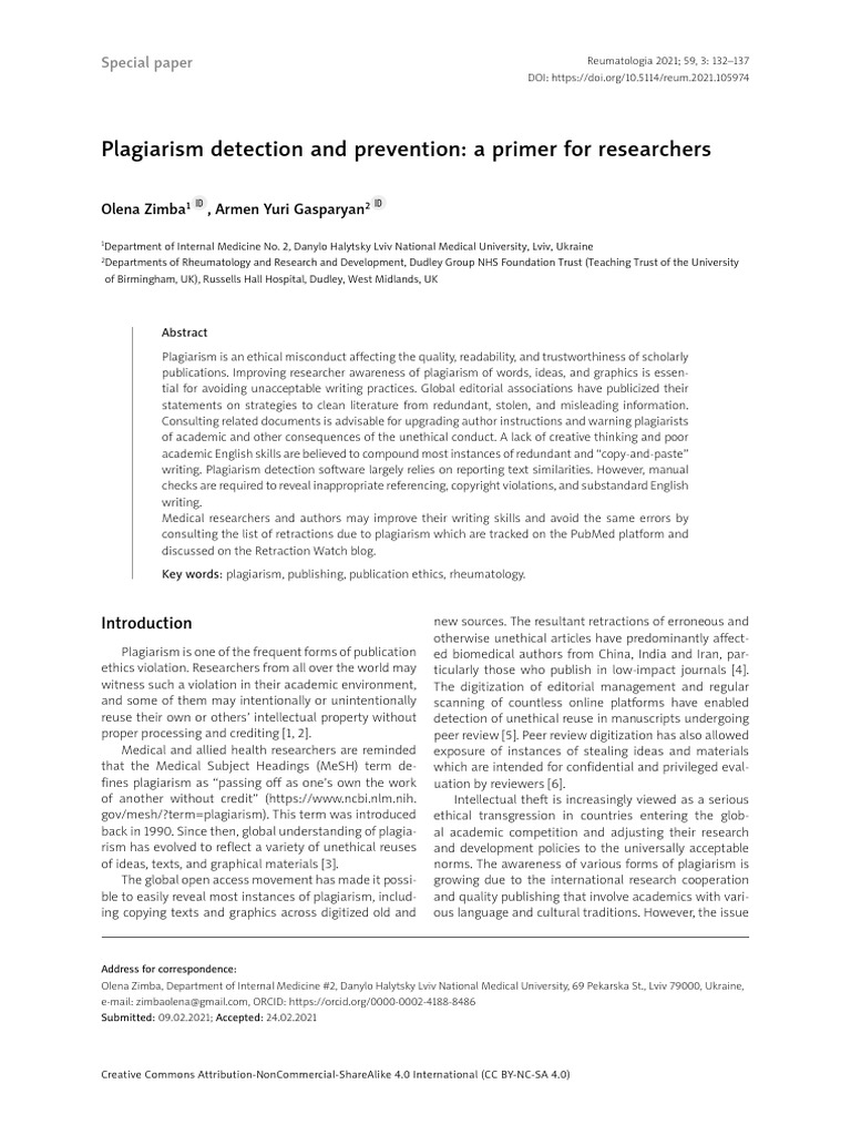 Plagiarism Detection and Prevention - A Primer For Researchers | PDF ...