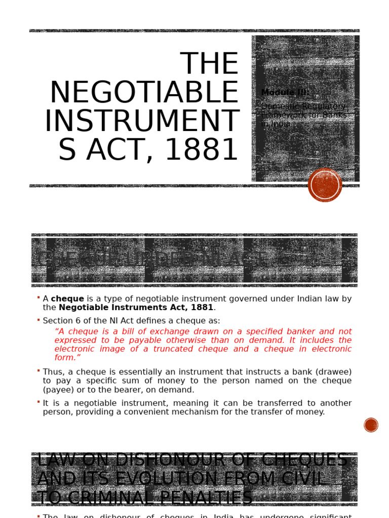 (Module 3) The Negotiable Instruments Act - Cheque | PDF | Cheque ...