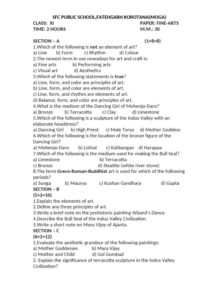 +1 paper fine arts-1 | PDF