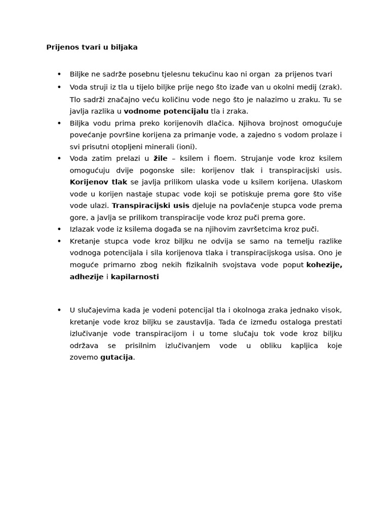 Prijenos Tvari Kod Biljaka | PDF