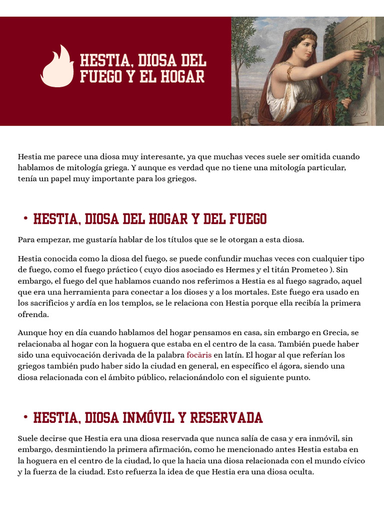 Hestia: diosa del fuego y hogar griego | PDF | Zeus | Religión Griega ...