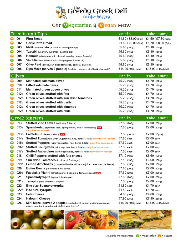 Greedy Greek Deli V.V.Menu | PDF | Salad | African Cuisine