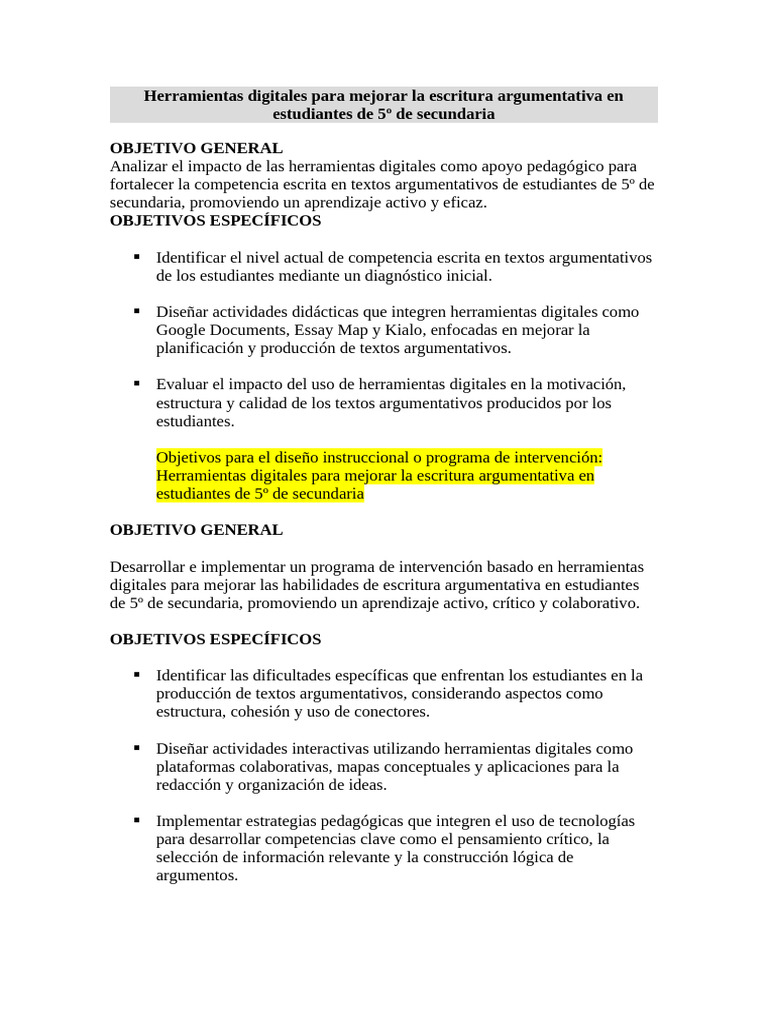 Mejora de escritura argumentativa con herramientas digitales | PDF