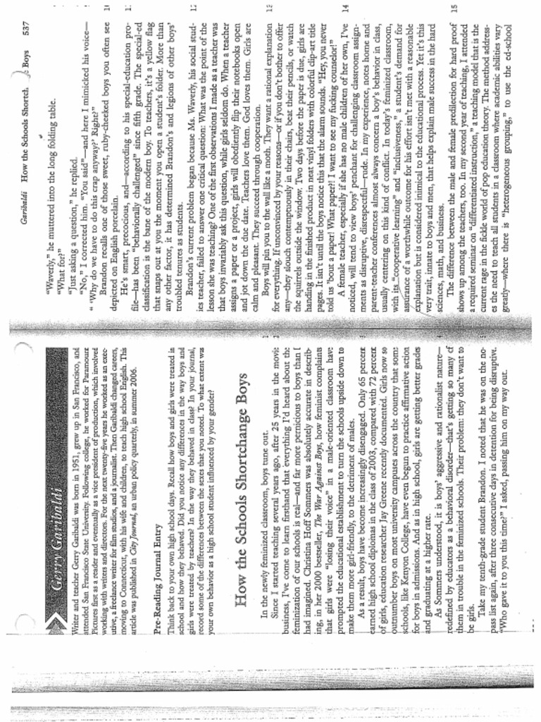 How The Schools Shortchange Boys | PDF