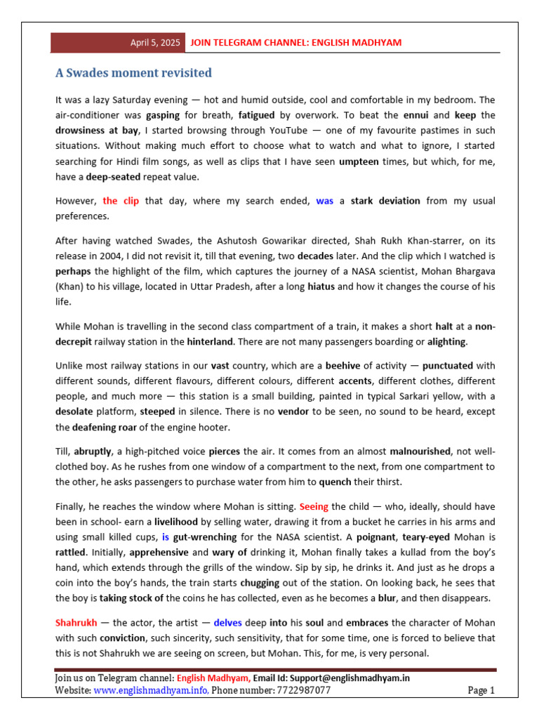 A Swades Moment Revisited | PDF | Verb | Adverb