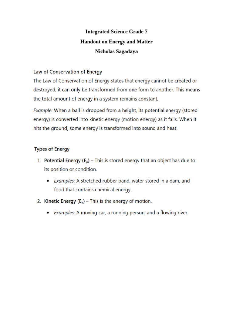 Handout on Energy (2) | PDF