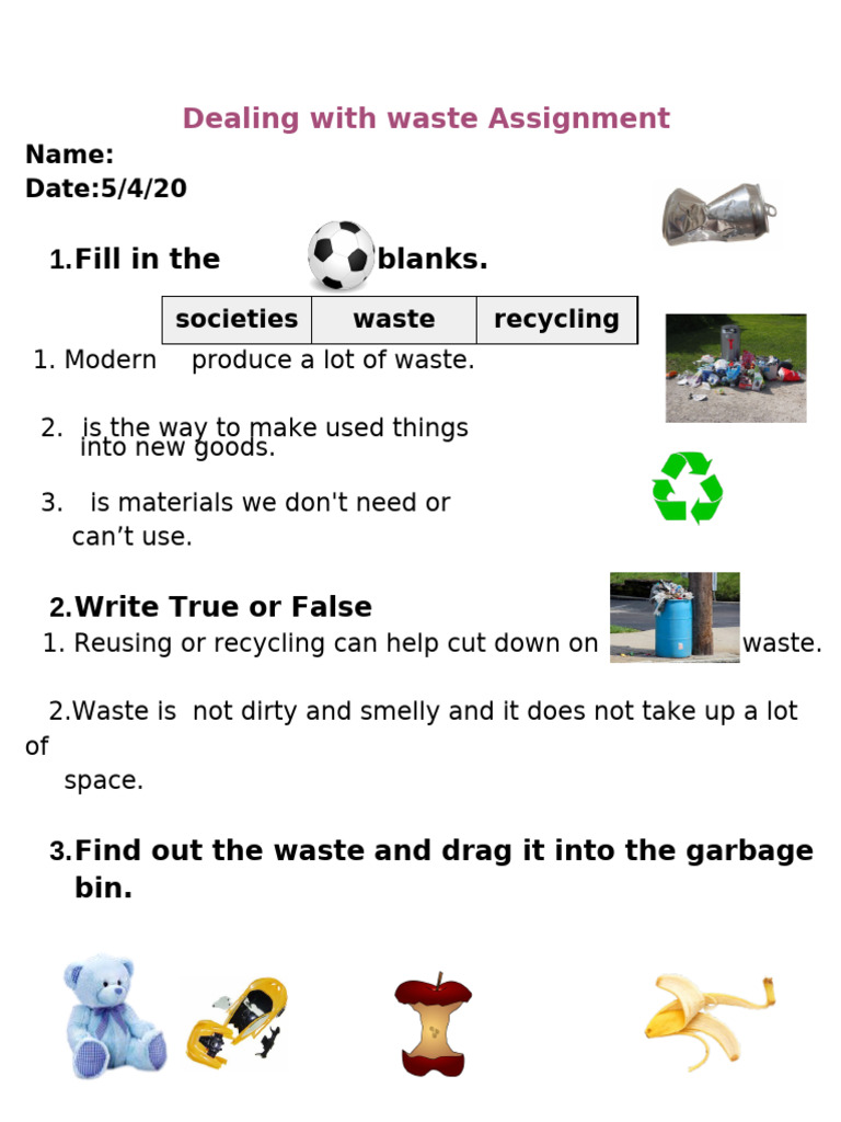 Dealing With Waste Worksheet | PDF