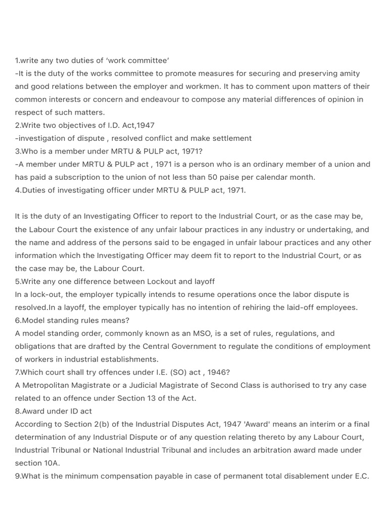 1.write Any Two Duties of Work Committee' | PDF | Employment | Layoff