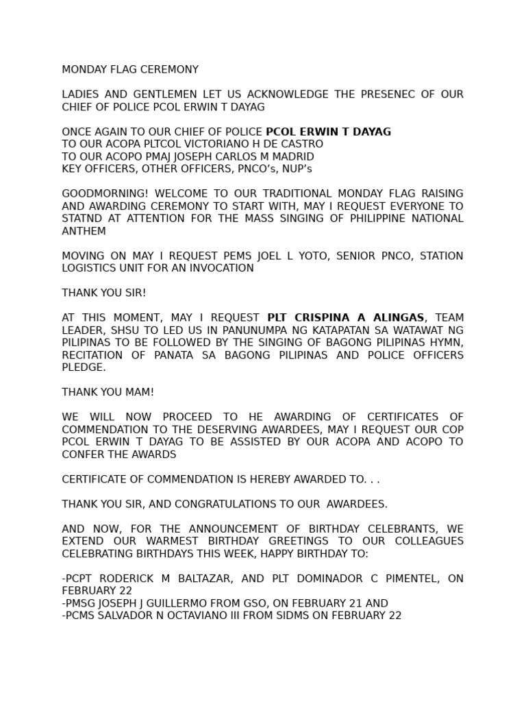 Monday Flag Ceremony | PDF