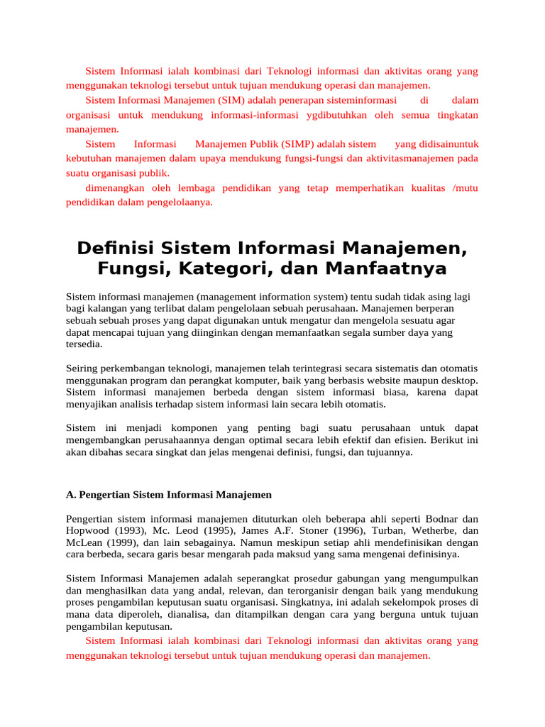 Definisi dan Fungsi Sistem Informasi Manajemen | PDF