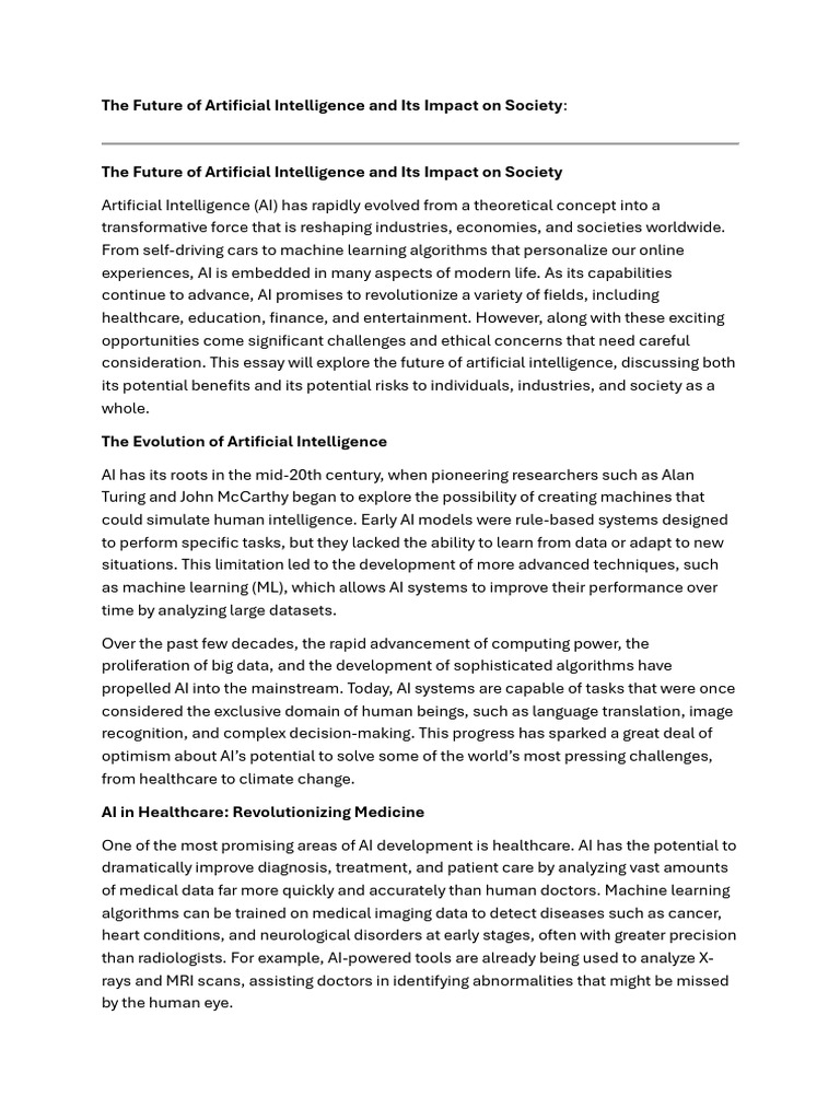 The Future of Artificial Intelligence and Its Impact On Society | PDF ...